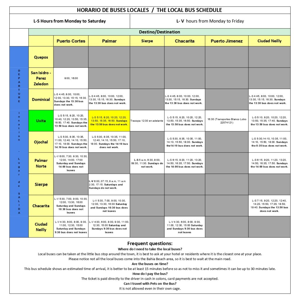 Local Bus Schedule - Uvita Information Center